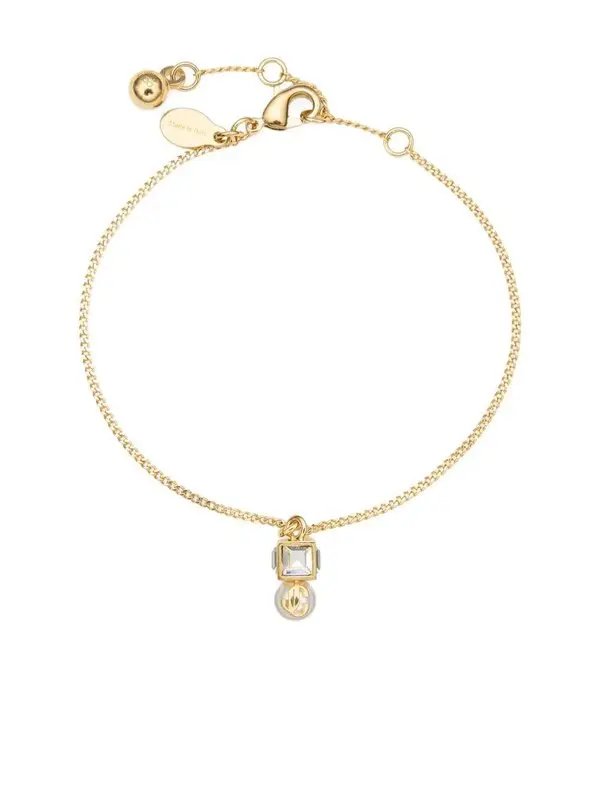 JIMMY CHOO Gold Metal Jc Pearl Cube Bracelet With Pearl And Crystal Cube - Silver