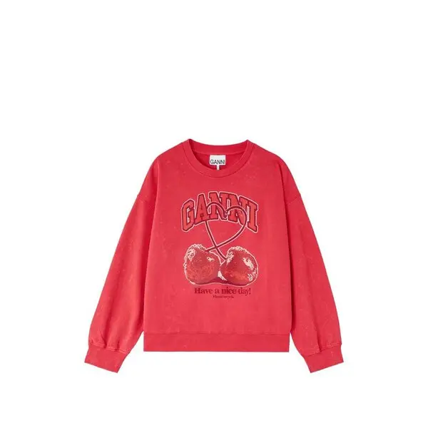 GANNI Cherry Print Cotton Sweatshirt - Red