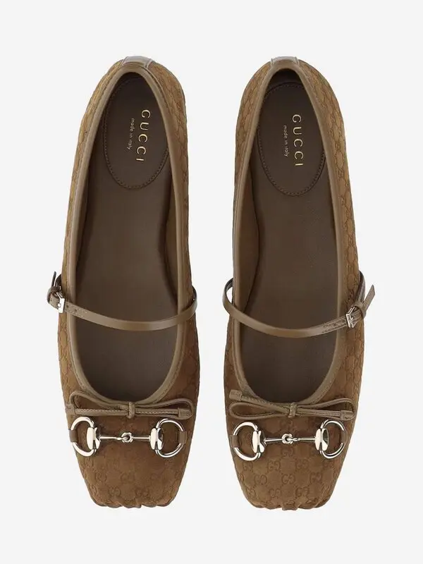 Gucci Suede Gg Monogram Ballerina Flats - Brown
