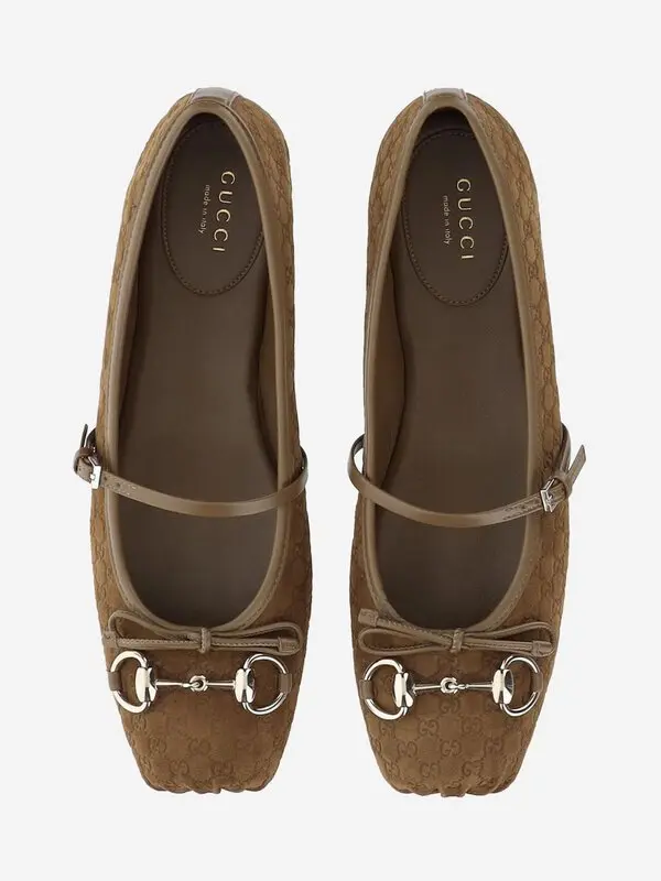Gucci Suede Gg Monogram Ballerina Flats - Brown