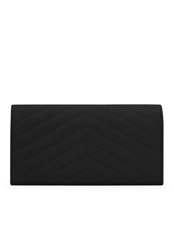 Saint Laurent Large Cassandre Matelassé Flap Wallet In Grain De Poudre Embossed Leather - Black