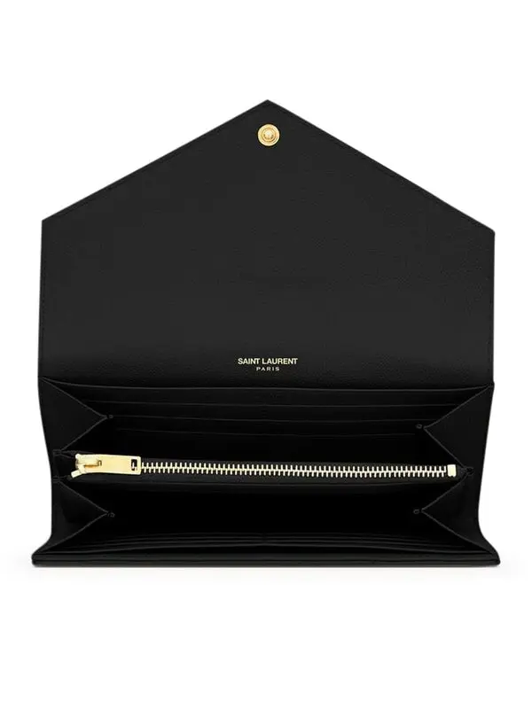 Saint Laurent Large Cassandre Matelassé Flap Wallet In Grain De Poudre Embossed Leather - Black