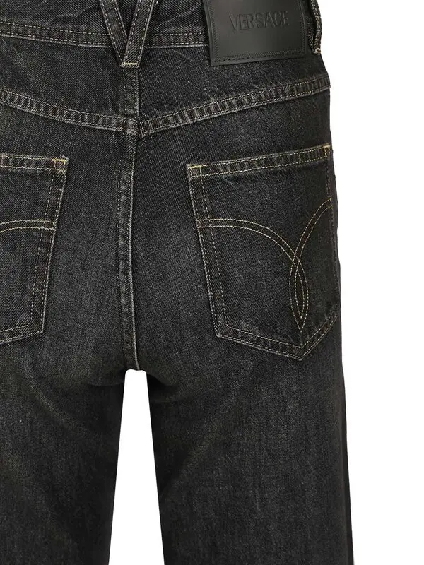 Versace High-waisted Embellished Jeans - Black