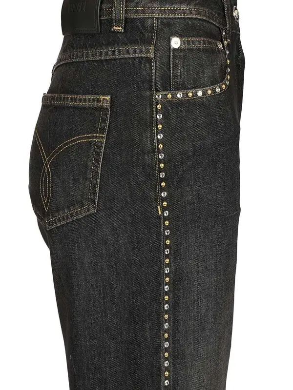 Versace High-waisted Embellished Jeans - Black