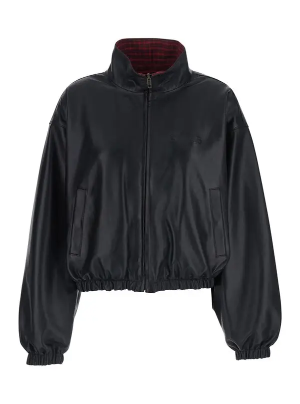 Balenciaga Black Jacket With Logo On The Front And Reversible Design In Leather - Multicolor