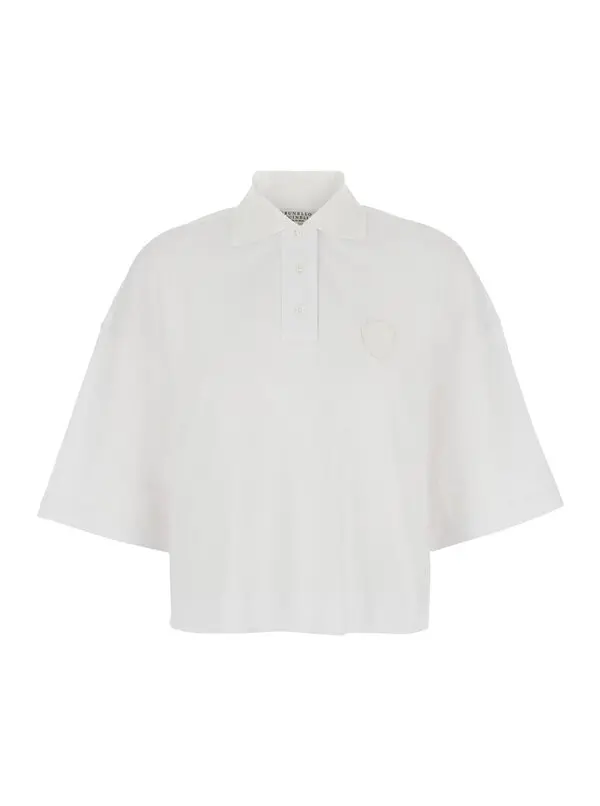 Brunello Cucinelli White Polo With Front Logo Patch In Cotton For - Multicolor