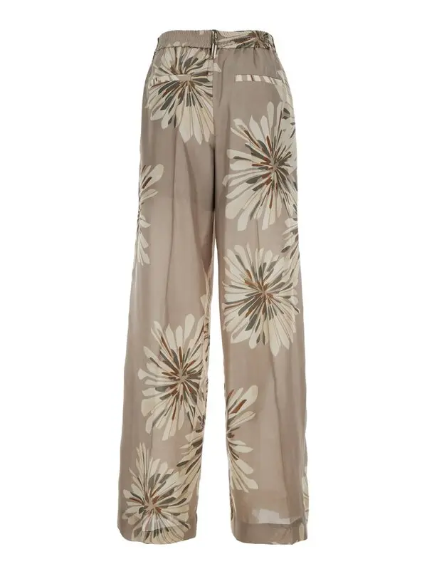 Brunello Cucinelli Silk Floral Print Trousers - Multicolor