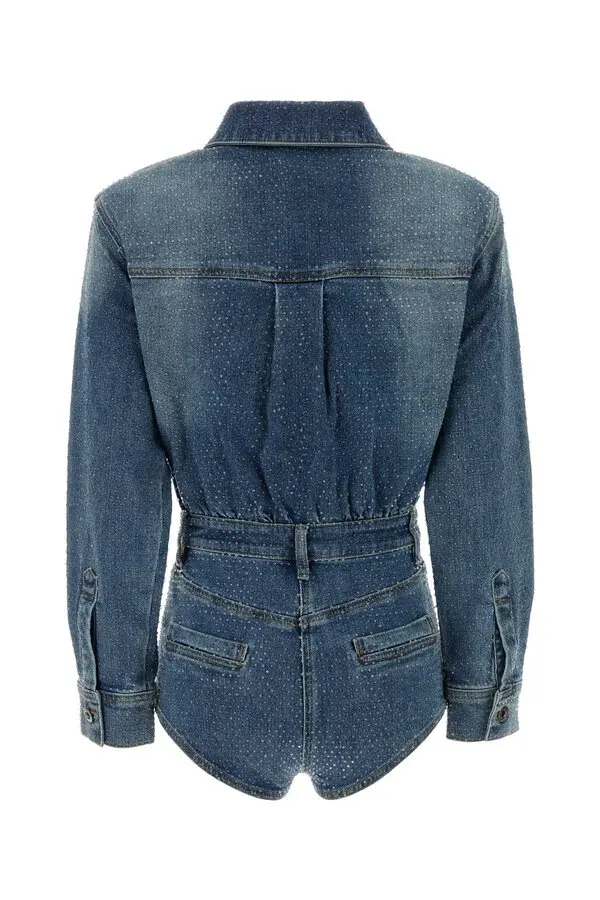 SELF-PORTRAIT Embellished Denim Jumpsuit