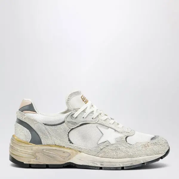 GOLDEN GOOSE Dad-star Trainers In Suede And /silver Mesh - White