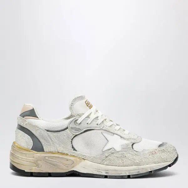 GOLDEN GOOSE Dad-star Trainers In Suede And Silver Mesh - White