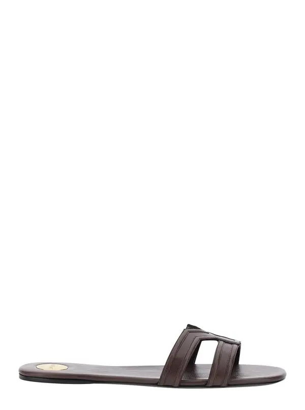 Saint Laurent Mabrouka Sandals With Rounded Toe And Thick Double Strap In Leather For - Brown
