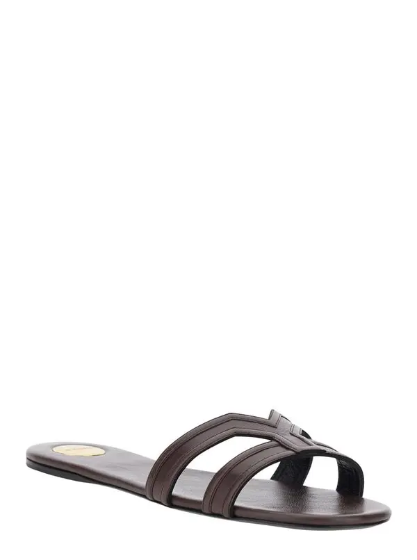 Saint Laurent Mabrouka Sandals With Rounded Toe And Thick Double Strap In Leather For - Brown