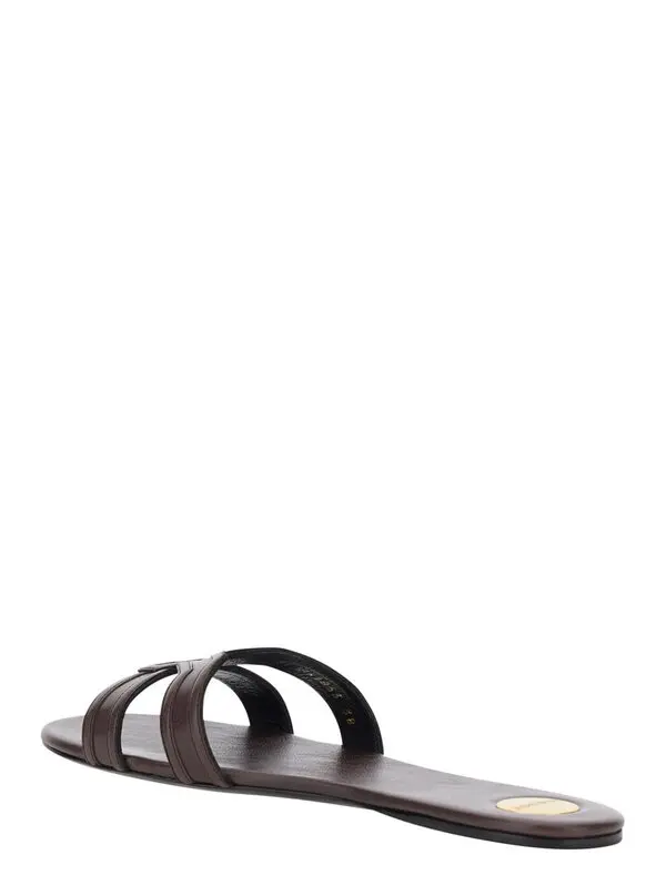 Saint Laurent Mabrouka Sandals With Rounded Toe And Thick Double Strap In Leather For - Brown