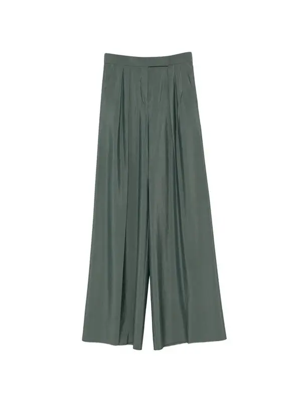 Max Mara Wide-leg Trousers In Wool And Silk - Green