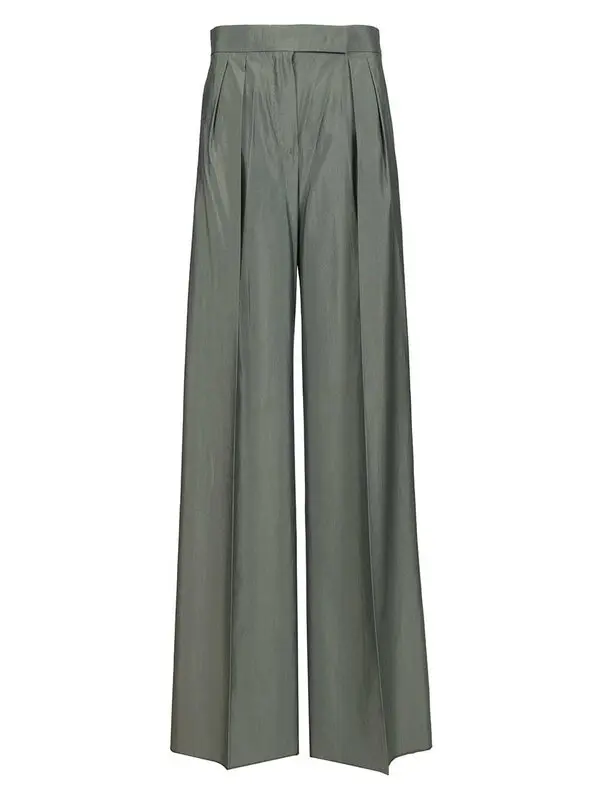 Max Mara Wide-leg Trousers In Wool And Silk - Green