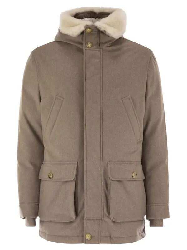 Brunello Cucinelli Wool Coat With Fur Collar - Multicolor