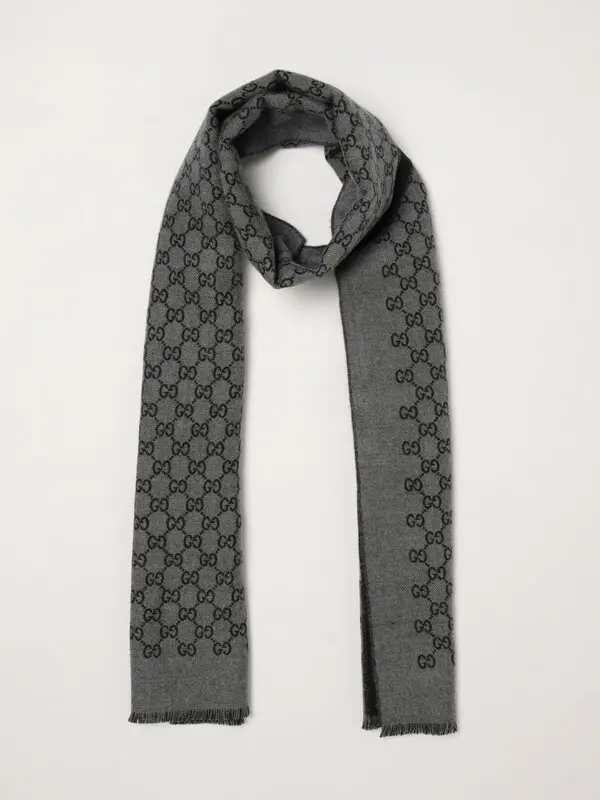 Gucci All-over Logo Pure Wool Scarf - Gray