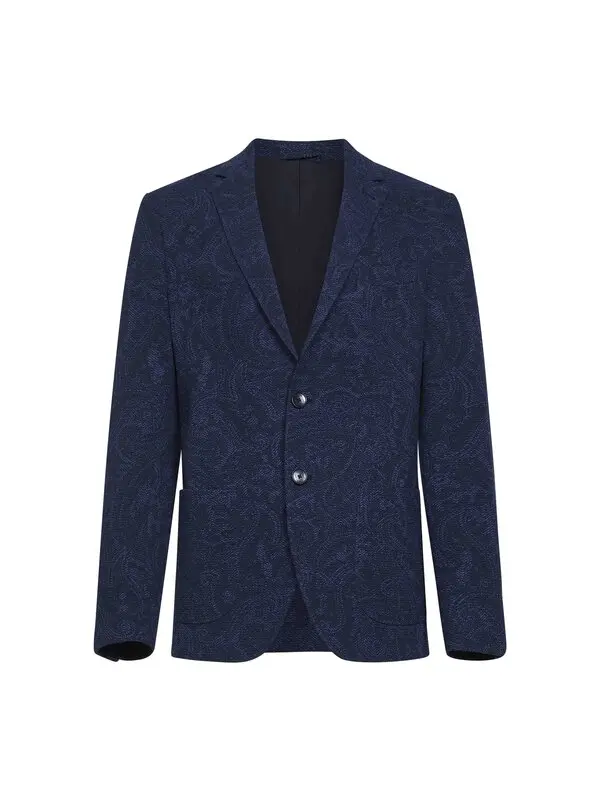 Etro Blue Paisley-pattern Seersucker Jersey Single-breasted Jacket