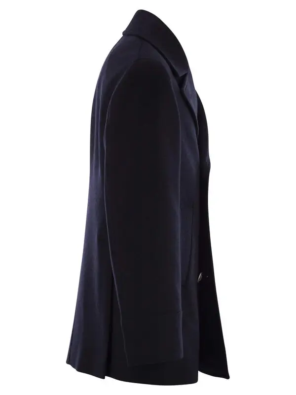 Brunello Cucinelli Double Wool Flannel Pea Coat With Metal Buttons