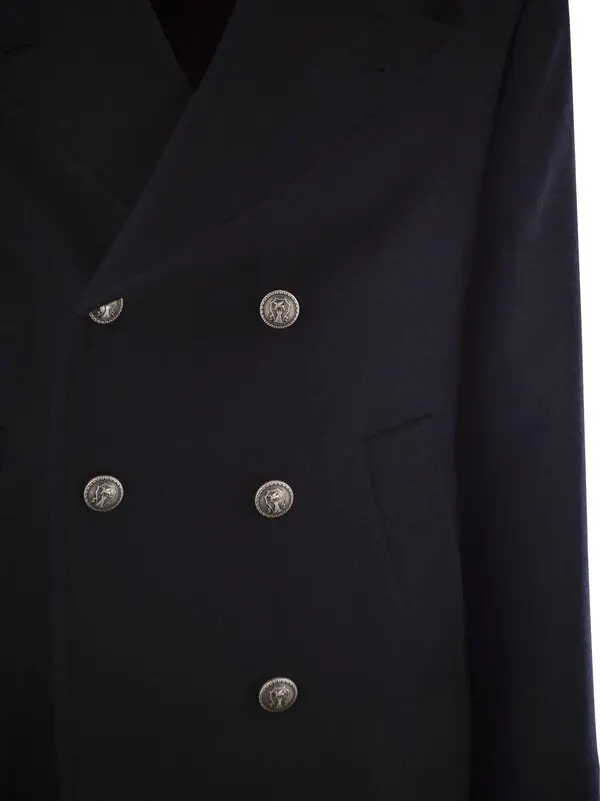 Brunello Cucinelli Double Wool Flannel Pea Coat With Metal Buttons