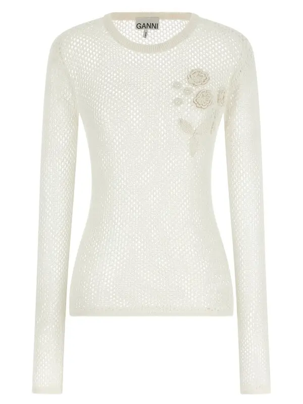 GANNI Pointelle Cotton Sweater - White