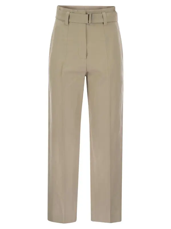 Brunello Cucinelli Cotton Linen Canvas Corset Cigarette Trousers With Jewellery - Cream