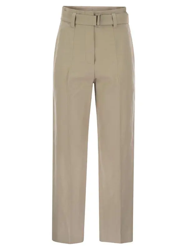 Brunello Cucinelli Cotton Linen Canvas Corset Cigarette Trousers With Jewellery - Cream