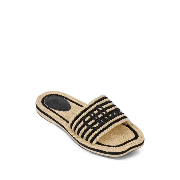 Chloé Striped Open Toe Flat Slides - Black
