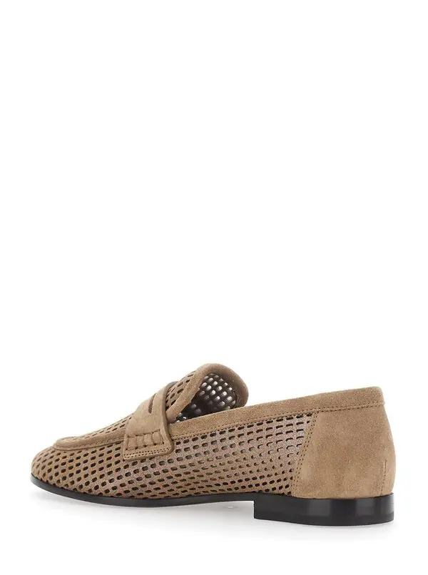 Brunello Cucinelli Brown Slip-on Loafers With Perforated Design In Leather - Multicolor