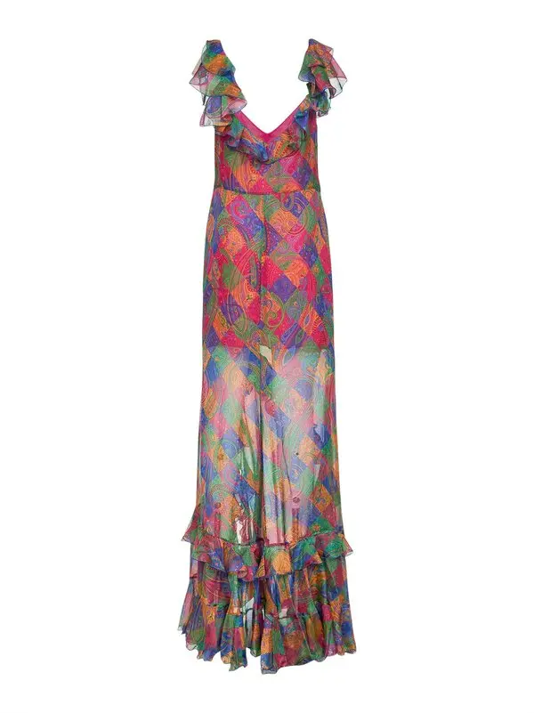 Etro Geometric Paisley-pattern Silk Chiffon Maxi Dress