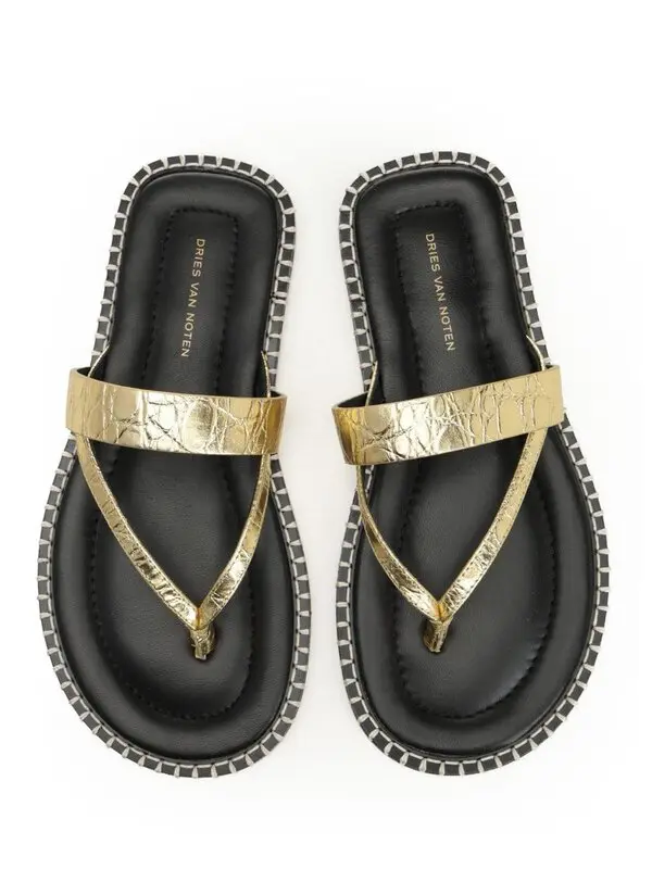 Dries Van Noten Metallic Leather Flip-flops - Gold