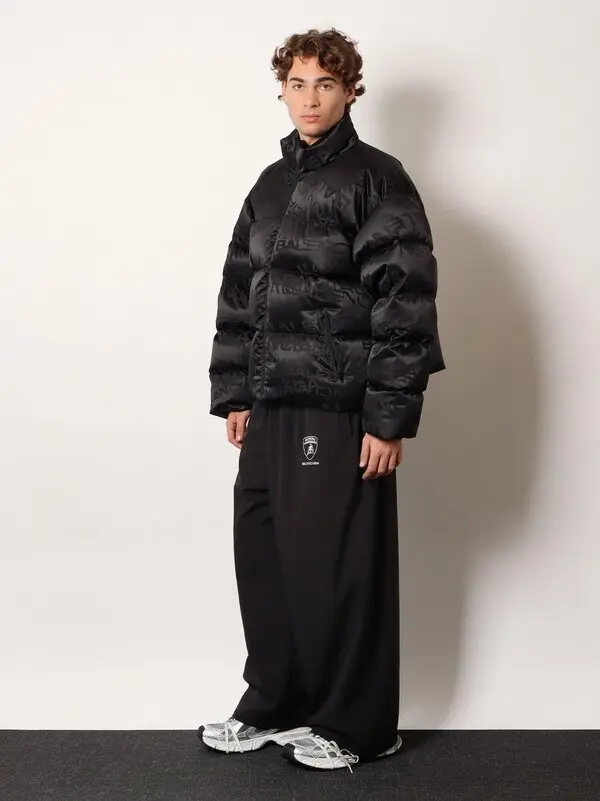 Balenciaga Nylon Down Jacket With All-over Lettering Logo - Black