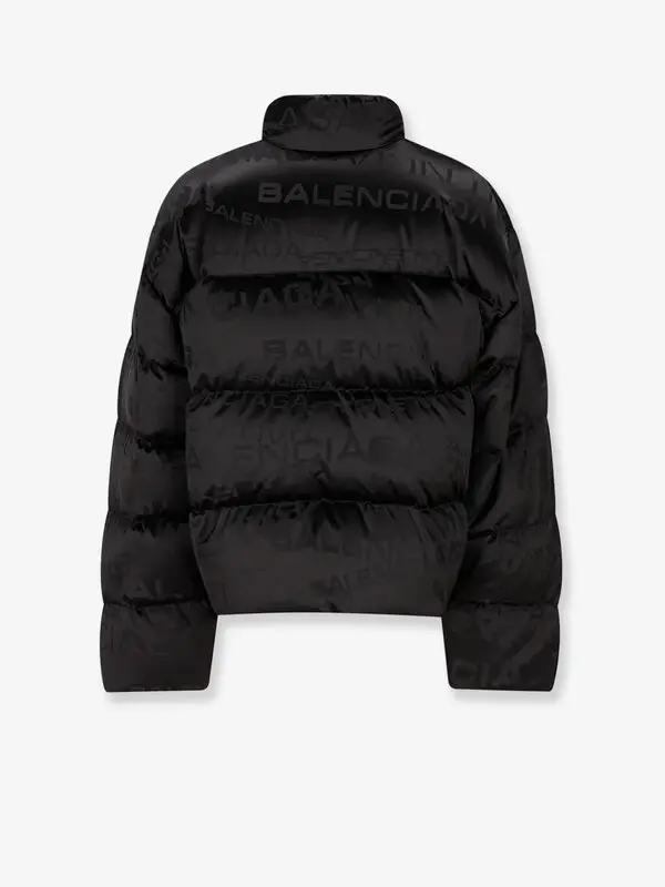 Balenciaga Nylon Down Jacket With All-over Lettering Logo - Black
