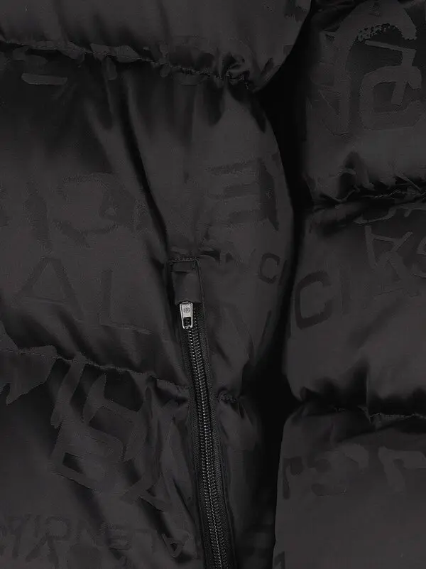 Balenciaga Nylon Down Jacket With All-over Lettering Logo - Black