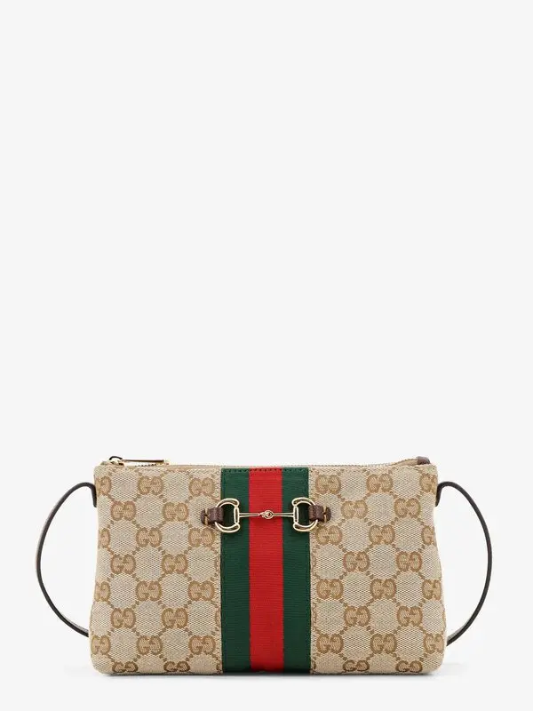 Gucci Gg Fabric Crossbody With Nastro Web Detail On The Front - Cream