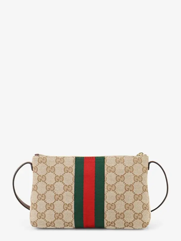 Gucci Gg Fabric Crossbody With Nastro Web Detail On The Front - Cream