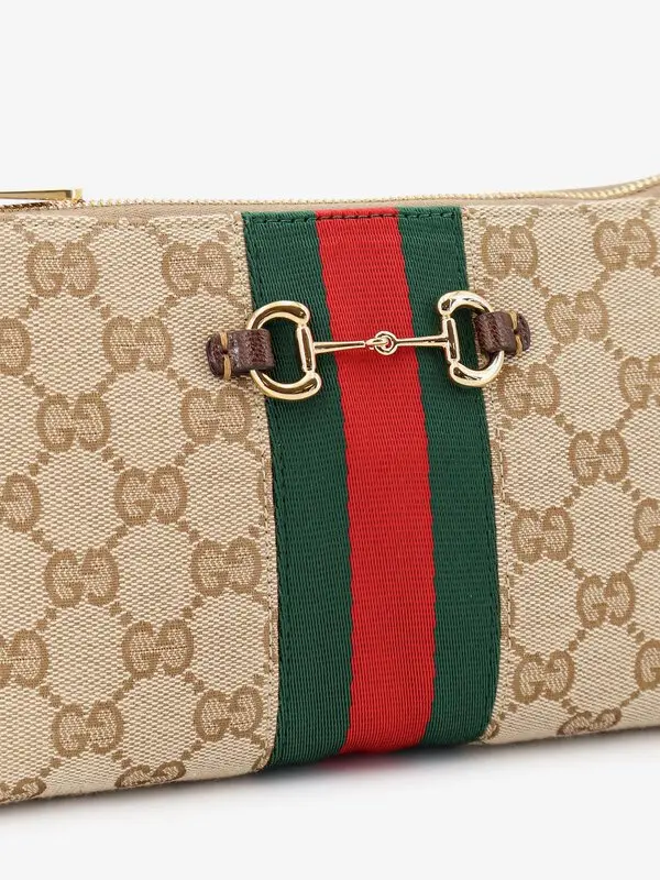 Gucci Gg Fabric Crossbody With Nastro Web Detail On The Front - Cream