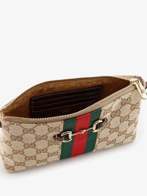 Gucci Gg Fabric Crossbody With Nastro Web Detail On The Front - Cream