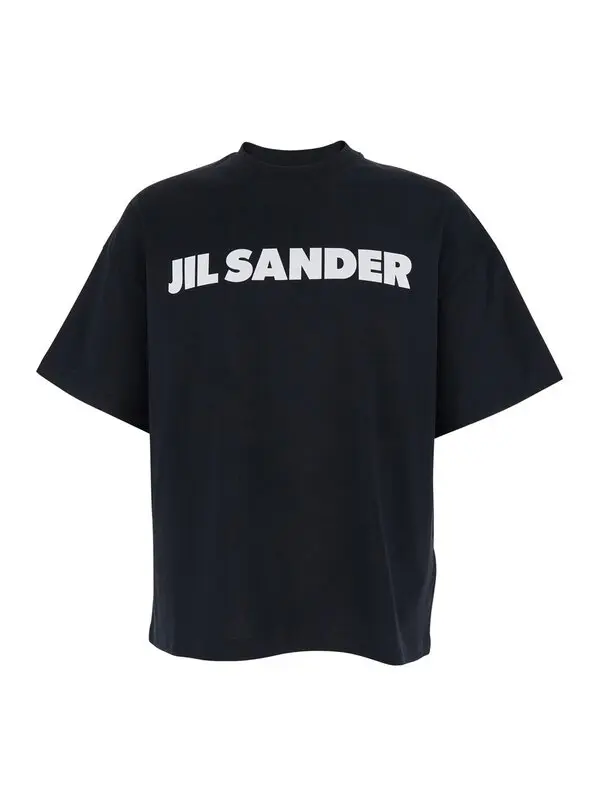 JIL SANDER Crew Neck T-shirt With Maxi Logo Lettering On The Front In Cotton For - Black