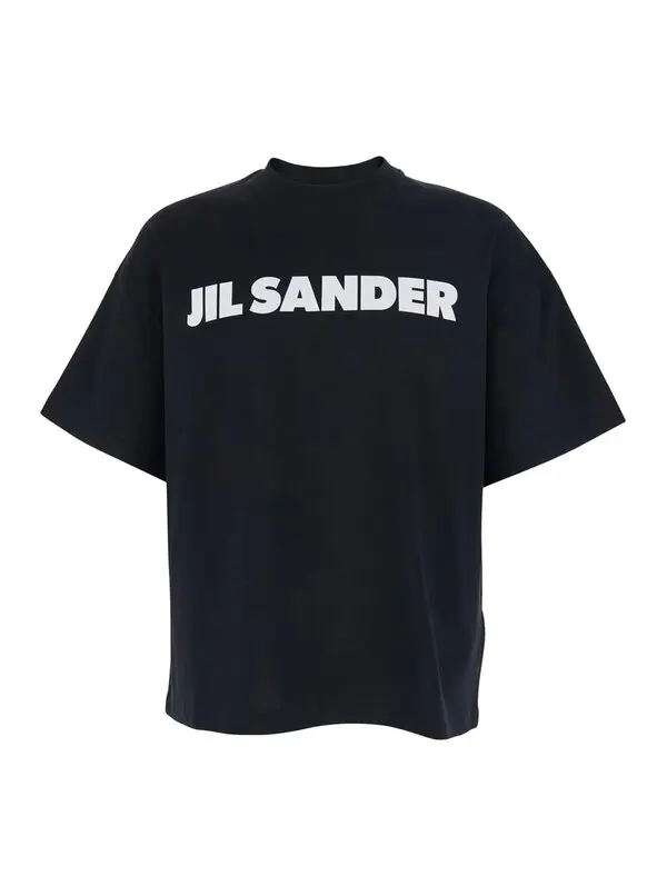 JIL SANDER Crew Neck T-shirt With Maxi Logo Lettering On The Front In Cotton For - Black