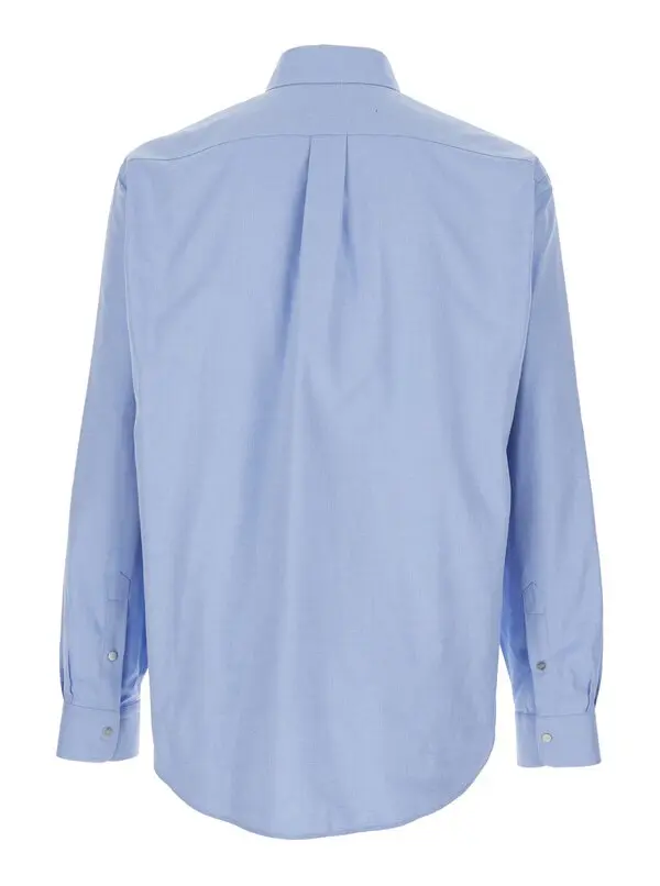 Fendi Light Button-down Collar Shirt With Ff Embroidery On Front In Cotton For