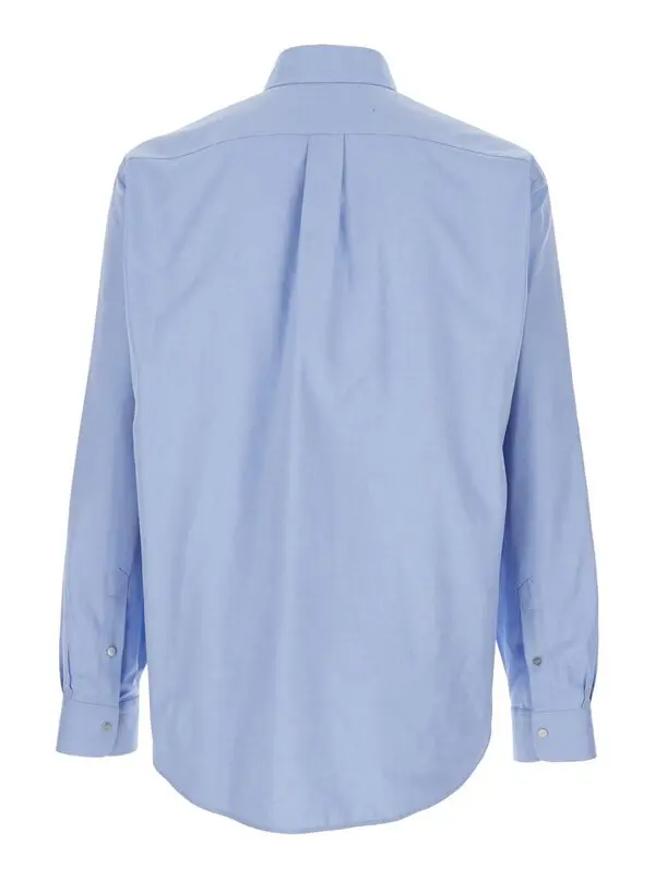 Fendi Light Button-down Collar Shirt With Ff Embroidery On Front In Cotton For - Blue