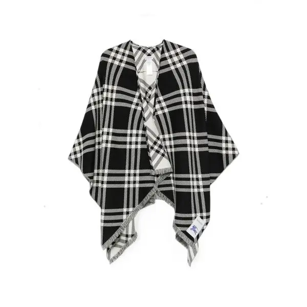 Burberry Check Pattern Draped Open Front Cape - Black