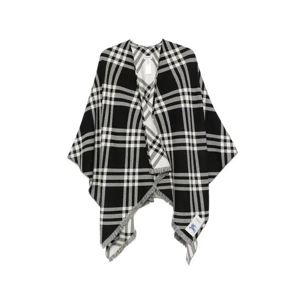 Burberry Check Pattern Draped Cape - Black