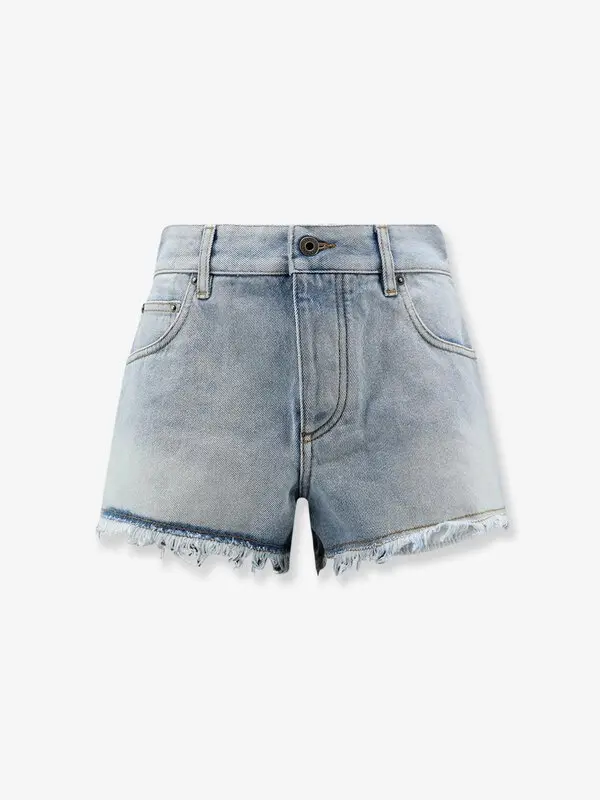 Loewe Denim Bermuda Shorts With Frayed Edges - Multicolor