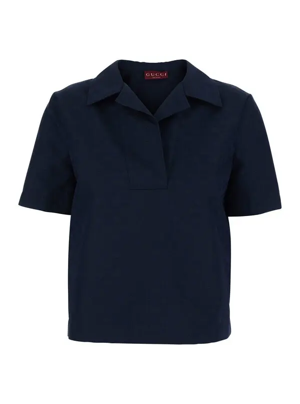 Gucci Blue Blouse With Wide Collar And V-neck In Cotton Blend For - Multicolor