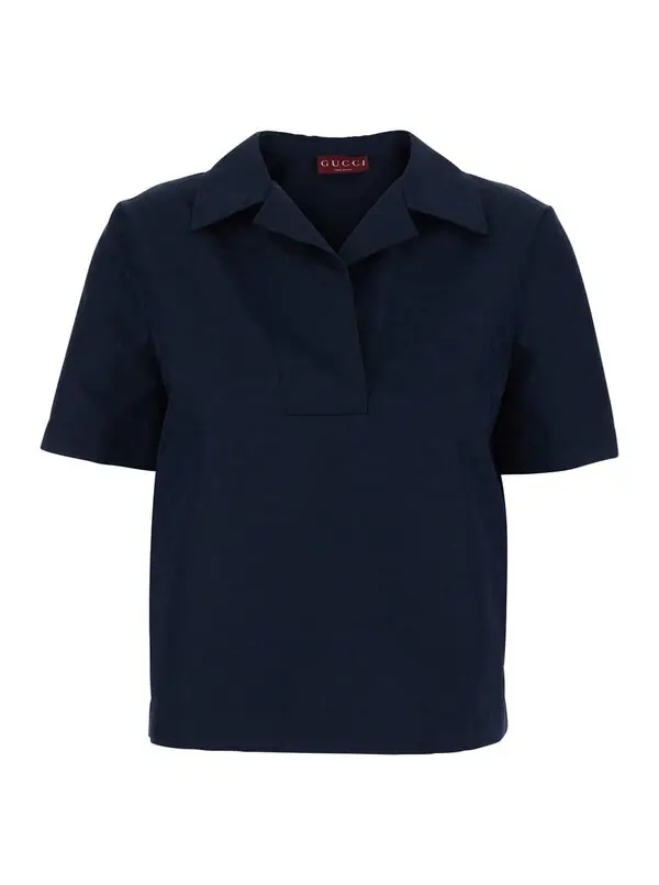 Gucci Blue Blouse With Wide Collar And V-neck In Cotton Blend For - Multicolor