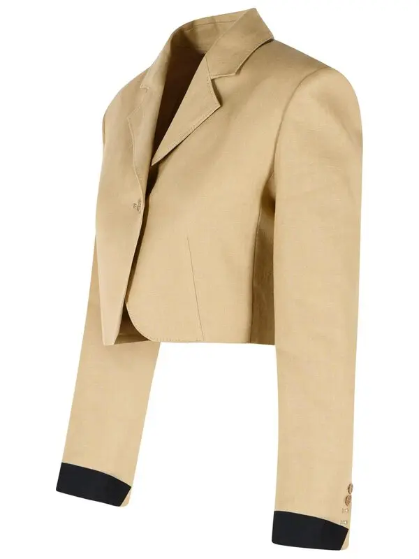 Max Mara Buono' Diagonal Cropped Jacket In Camel Linen