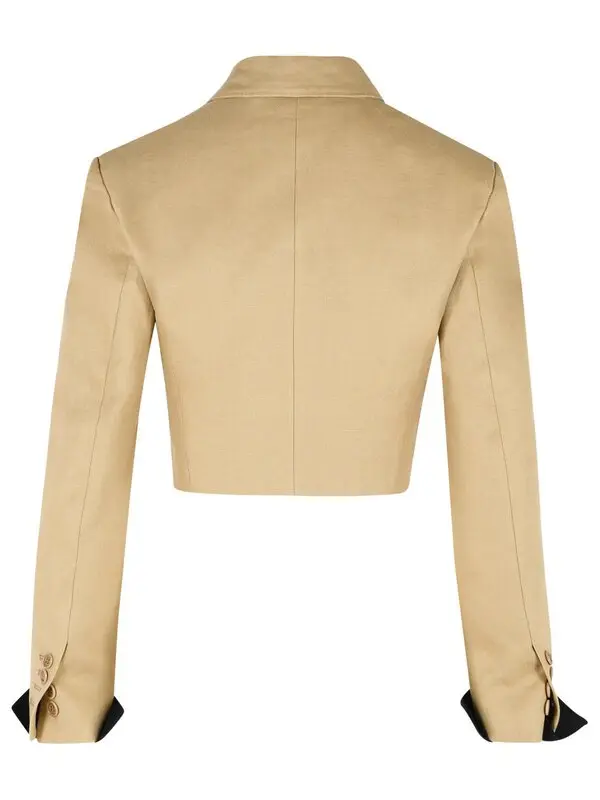 Max Mara Buono' Diagonal Cropped Jacket In Camel Linen
