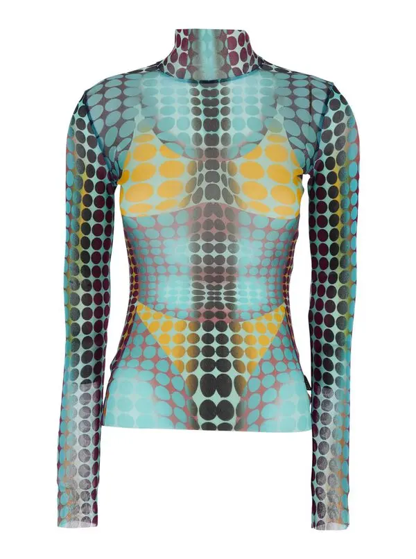 JEAN PAUL GAULTIER High Neck Top With All-over Print In Tech Fabric For - Multicolor